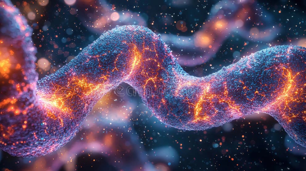 Close Up of a Cell with Bright Orange and Blue Pattern Under Microscope ...