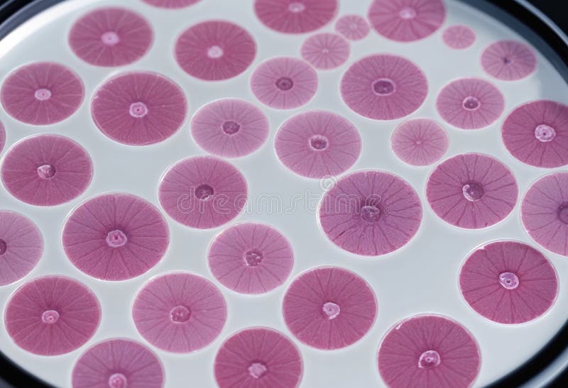 A Close Up of a Cell Culture Dish with Pink Stained Cells Under a ...