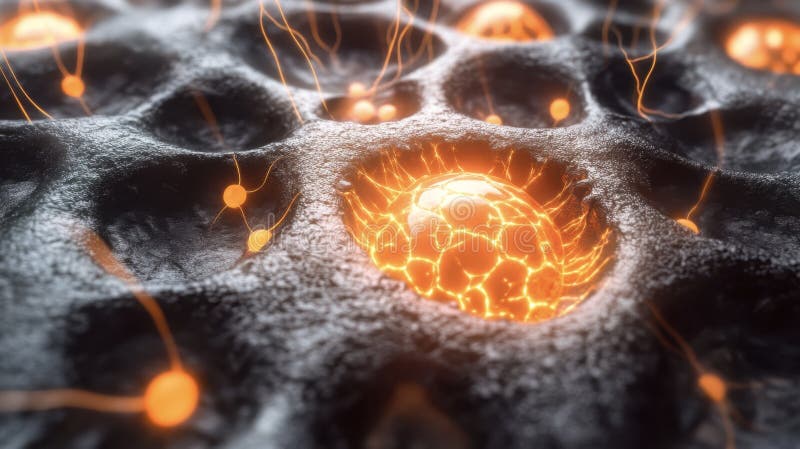 A Close Up of a Cell with a Glowing Orange Center Stock Illustration ...