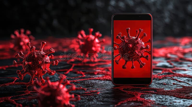 Close-up of a Cell Infected with a Bright Red Virus Illustrating the ...