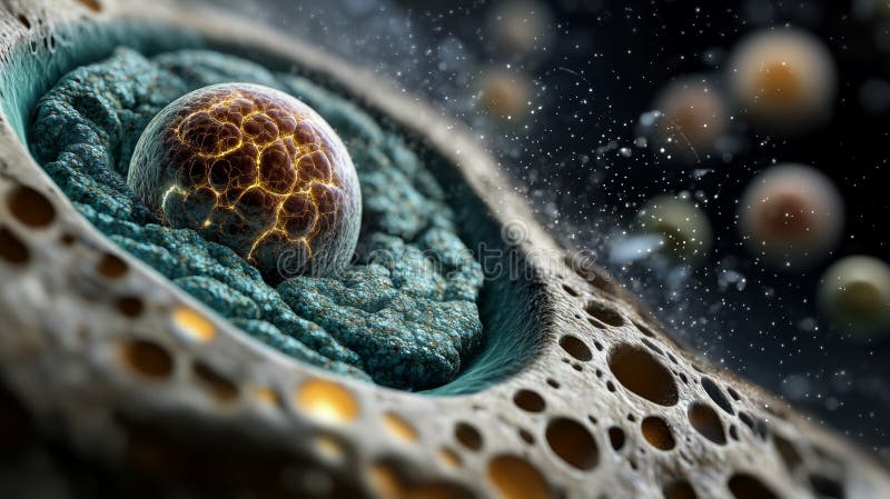 A Close-up of a Cell with a Nucleus and Other Cellular Components ...