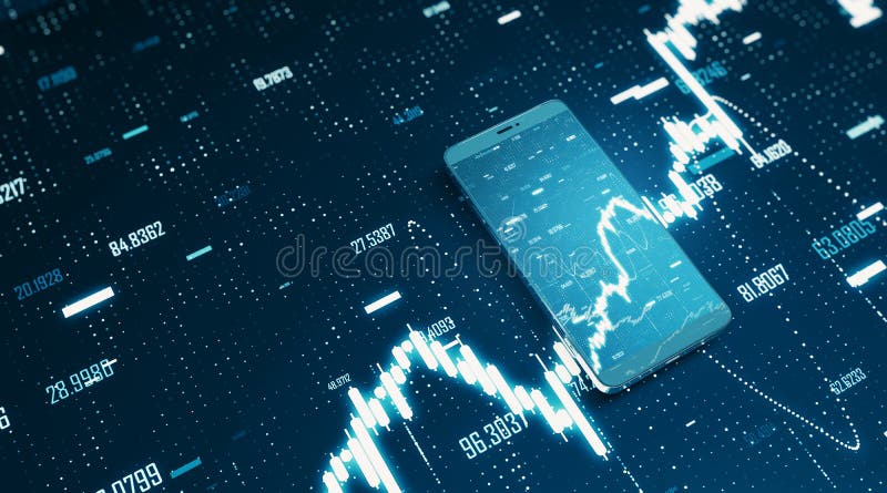 Close Up of Cell Phone with Creative Forex Chart on Blue Background ...
