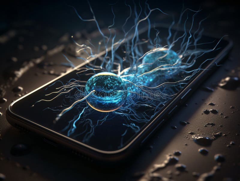 A Close-up of a Cell Phone Showing Lightning and Electrical Discharges ...