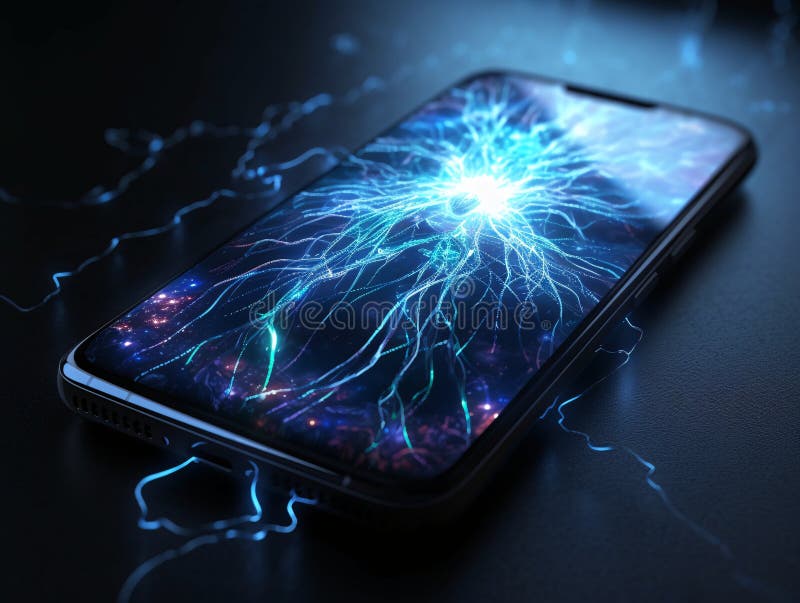A Close-up of a Cell Phone Showing Lightning and Electrical Discharges ...