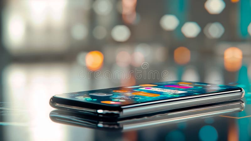 A Close Up of a Cell Phone on a Table Stock Photo - Image of device ...