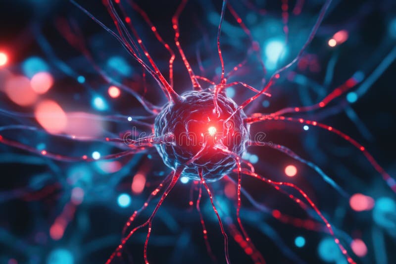 A Close-up of a Cell with Red and Blue Lights, Suitable for Use in ...