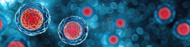 A Close Up of a Cell with a Red Nucleus and a Blue Cytoplasm Stock ...