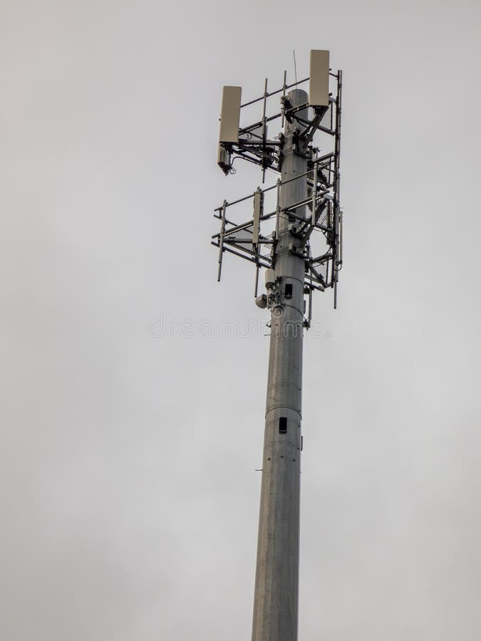 A Close-up of a Cell Tower Array Set Against a Gray Winter Sky Stock ...