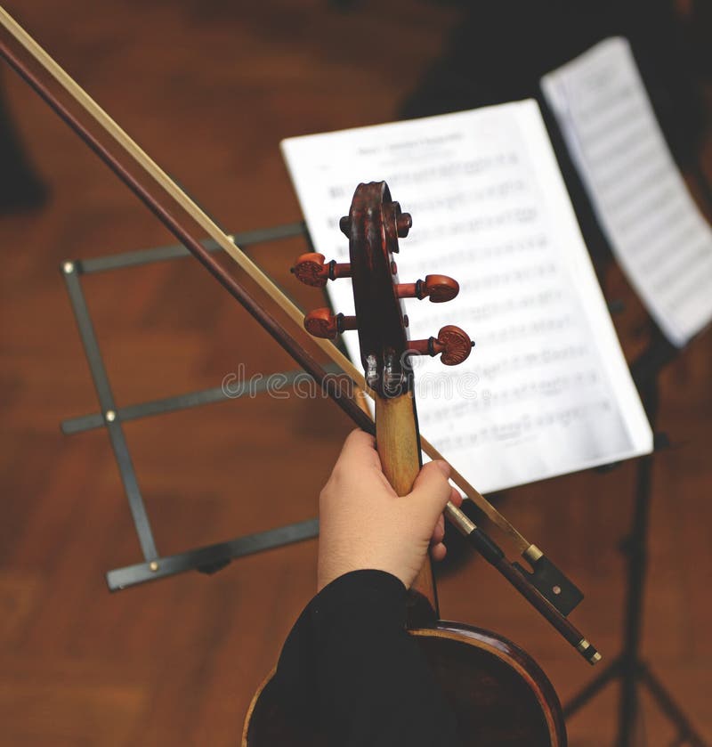 Close Up of Cello with Bow in Hands Stock Image - Image of school ...