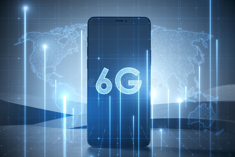Close Up of Cellphone with Glowing 6G Hologram on Blurry Background ...