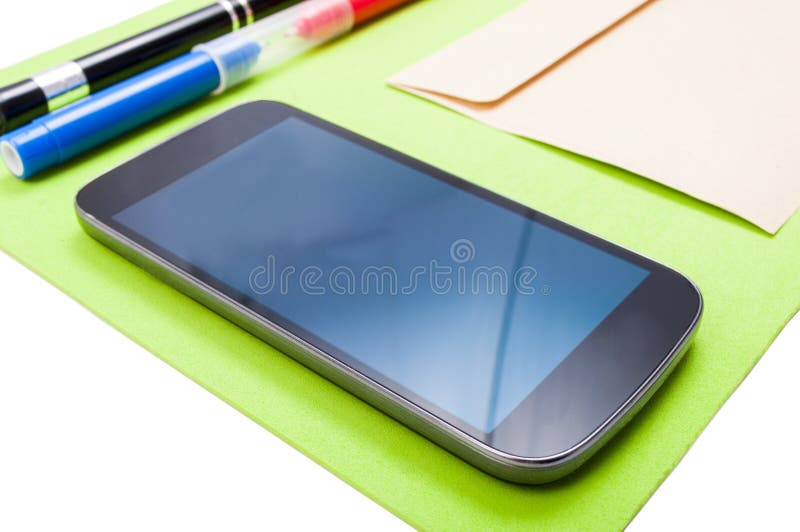 Close Up of Cellphone on Organized Workplace Stock Image - Image of ...