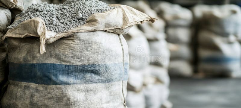 Cement Bags in Warehouse with Focus on Open Bag and Loose Material ...