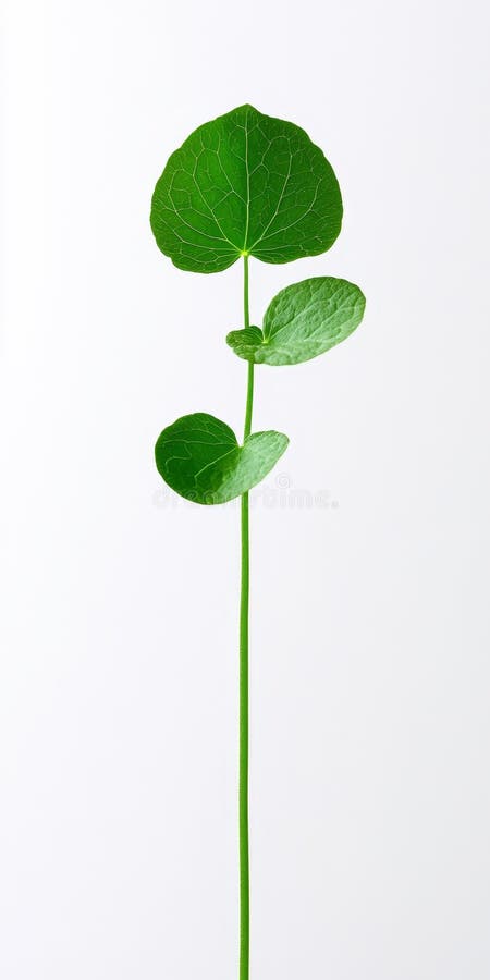Close Up of a Centella Asiatica Plant Stem with Three Leaves, Isolated ...