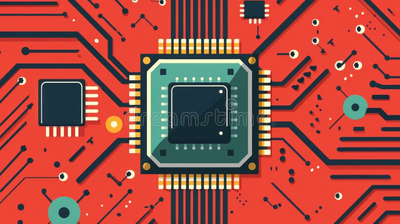 Close-up of a Central Processing Unit on a Red Circuit Board ...