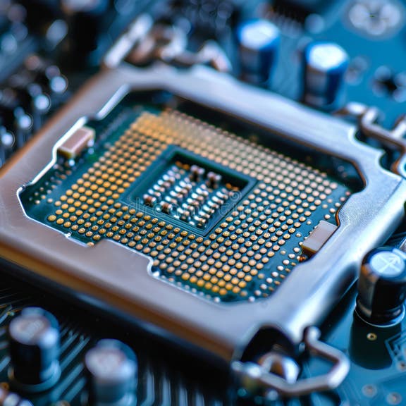 Close-up of Central Processor Socket on Motherboard with Sharp ...