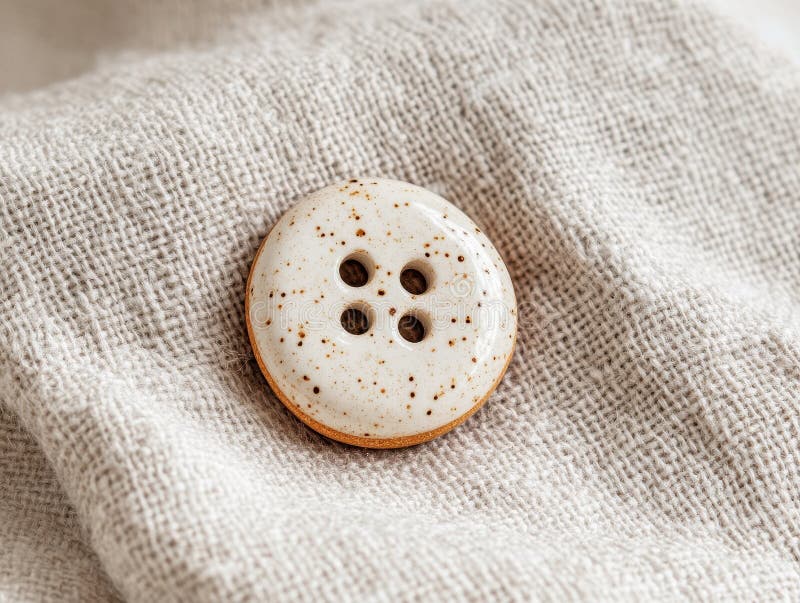 Close-up of a Ceramic Button on Linen Fabric with Soft Texture Stock ...