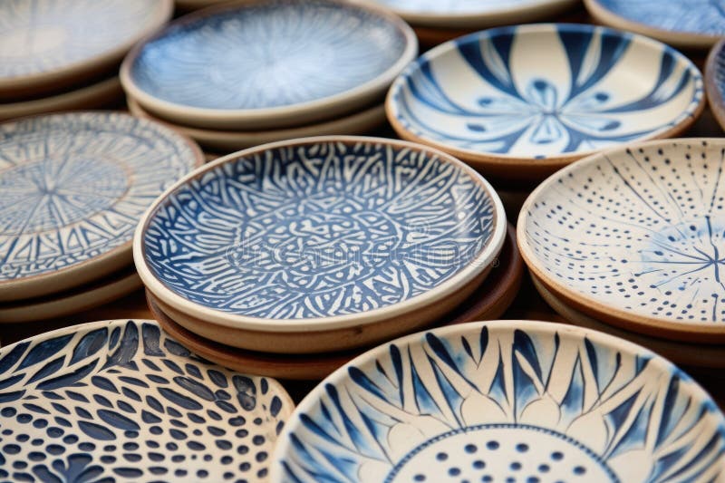 Close-up of Ceramic Plates with Patterns Drying Stock Photo - Image of ...