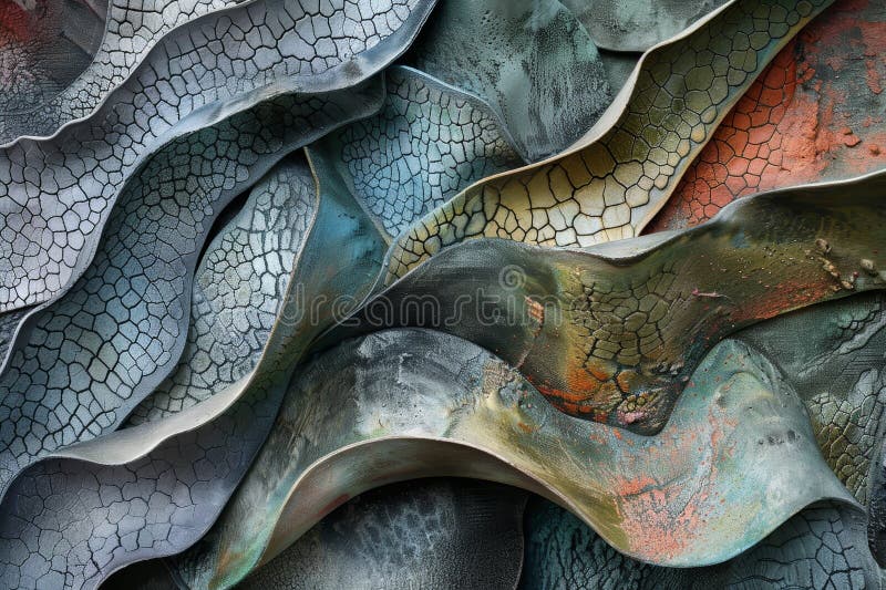 Close-up of a Ceramic Sculpture with Textured Patterns and Overlapping ...