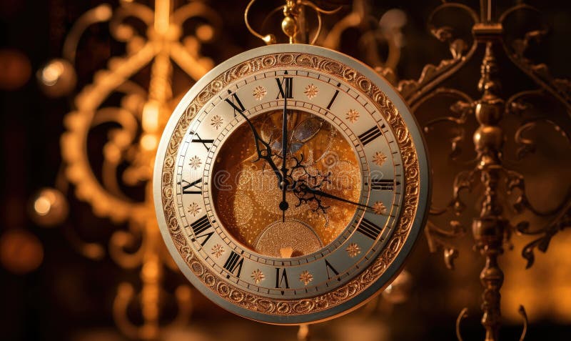 Close-Up of a Chain-Attached Clock Stock Illustration - Illustration of ...