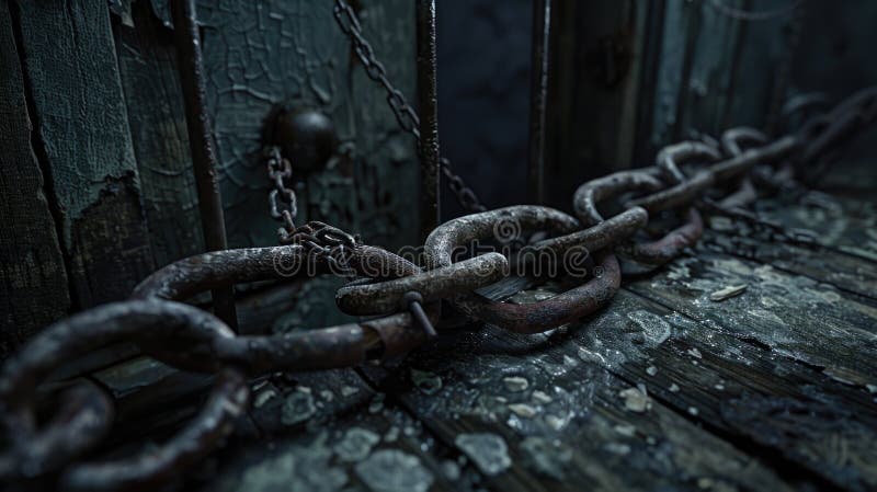 Close Up of a Chain Lying on a Wooden Floor. Suitable for Industrial or ...