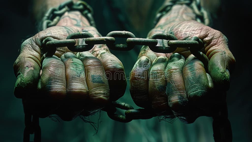 A Close-up of Chained Hands, with Grimy and Rough Texture Stock Image ...