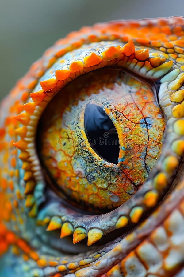A Close Up of a Chameleon S Eye with Orange and Yellow Colors ...