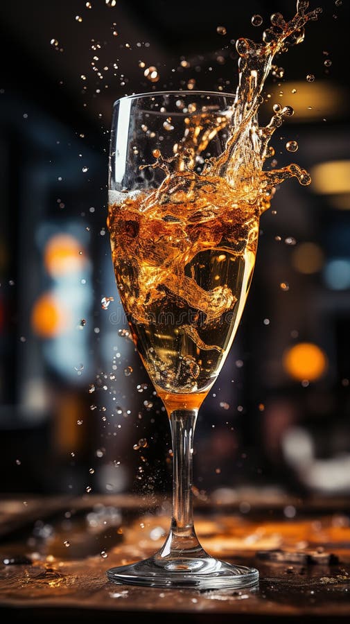 A Close-up of a Champagne Glass Overflowing with Bubbles Stock ...