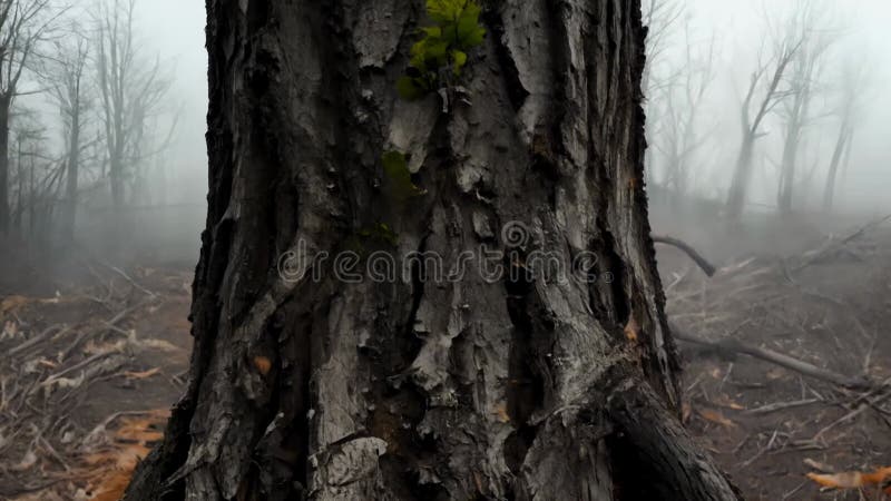 A Close-up of a Charred Tree Trunk Still Smoldering, Showcasing the ...