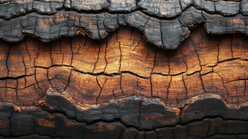 Close-up of Charred Wood Texture with Deep Cracks and Burnt Patterns ...