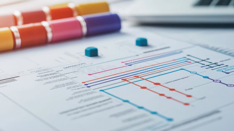 A Closeup of Charts and Data Analysis Featuring Colorful Markers ... A Closeup of Charts and Data Analysis Featuring Colorful Markers ...