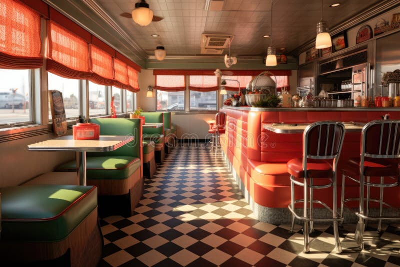 Close-up of Checkered Floor and Vintage Diner Decor Stock Illustration ...