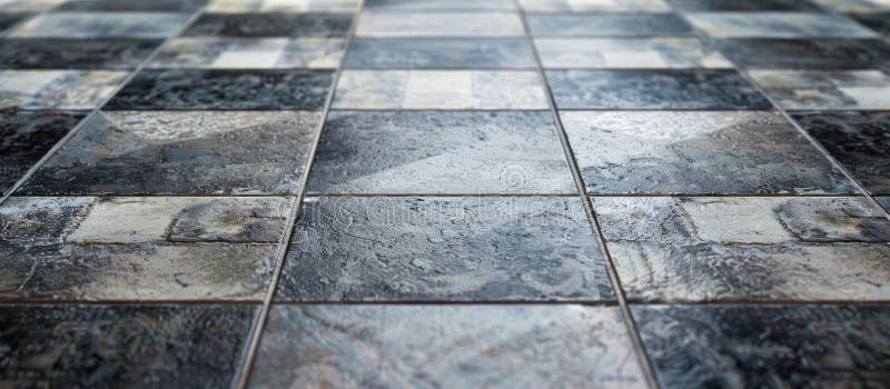 Close Up of a Checkered Pattern Tiled Road Surface in Grey Composite ...