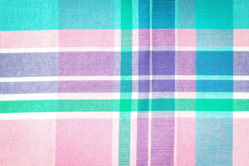 Close Up on Checkered Tablecloth Fabric, Pink, Green, Violet Wit Stock ...