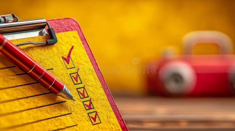 Close-up of a Checklist with Red Check Marks Being Filled in Using a ...