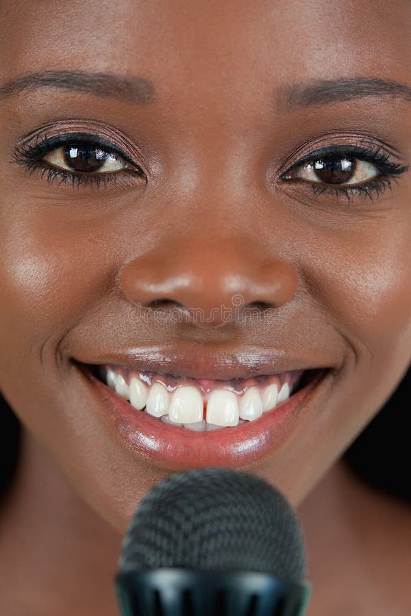 Close Up of Cheerful Smiling Female Singer Stock Image - Image of ...