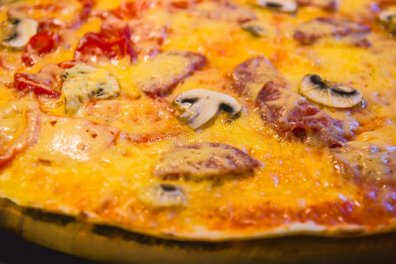 Close Up on Cheese Pizza with Meat Stock Image - Image of gourmet ...