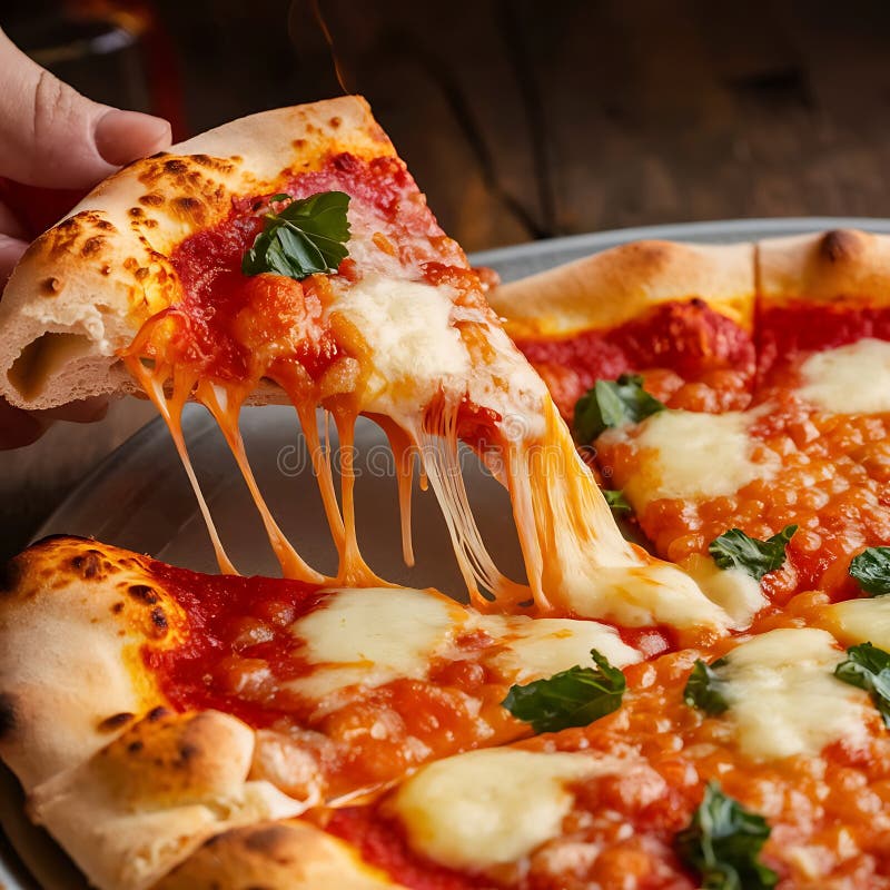 Close Up of a Cheese Pull from a Hot Pizza Slice Stock Illustration ...