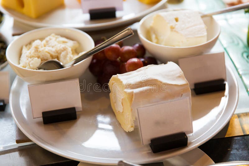 Close Up of Cheese on Showcase at Cafe Stock Image - Image of cheese ...