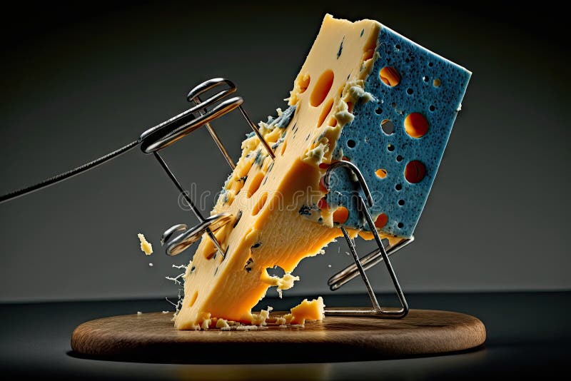 Close-up of a Cheese Wedge Being Caught by Its Wire Trap Stock ... Close-up of a Cheese Wedge Being Caught by Its Wire Trap Stock ...