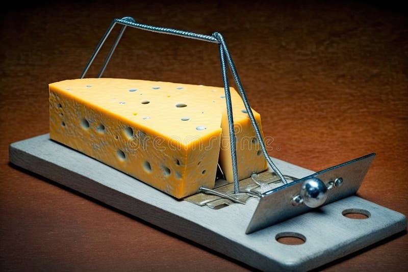 Close-up of Cheese Wedge in Mousetrap, with String and Metal Bar ...