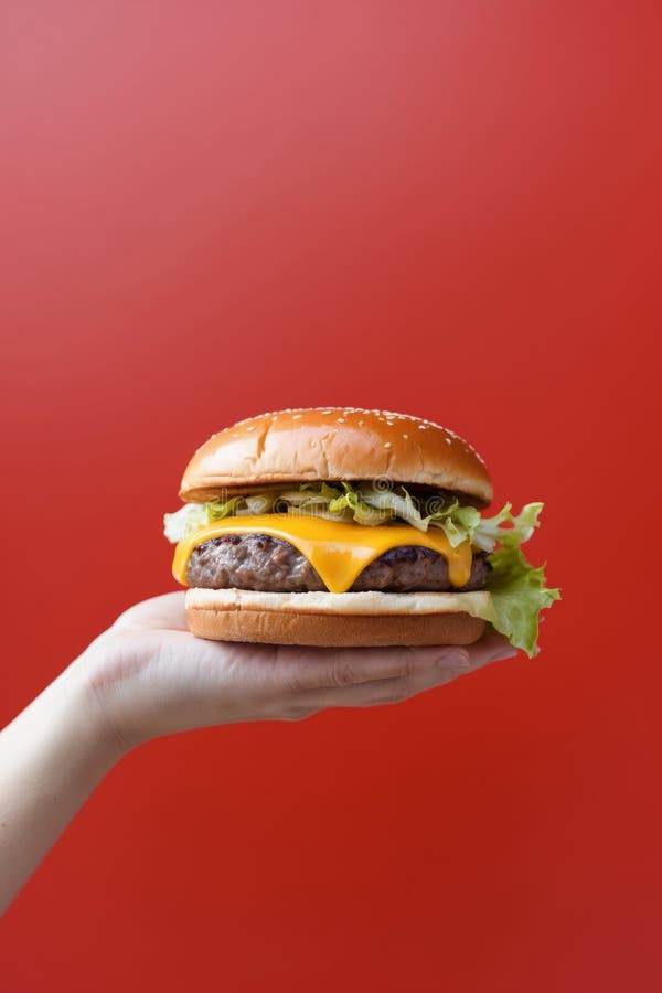 Close Up of Cheeseburger on Red Background. Stock Photo - Image of ...