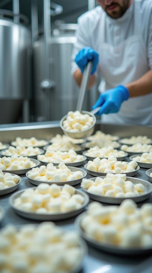 Close-Up of Cheesemaking Process at a Modern Dairy Facility Stock ...