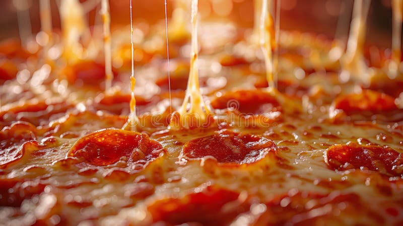 Close-up of a Cheesy Pizza with Pepperoni Stock Image - Image of ...