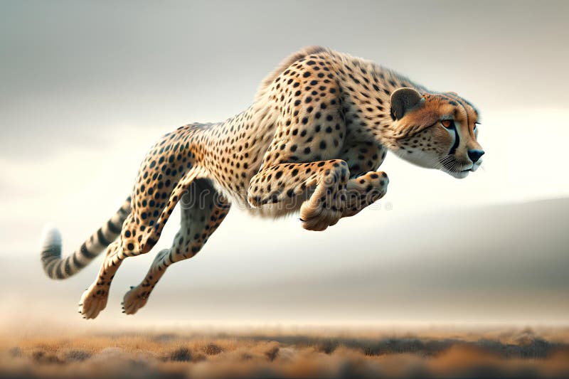Close-up of a Cheetah in a Jump, Side View Stock Illustration ...
