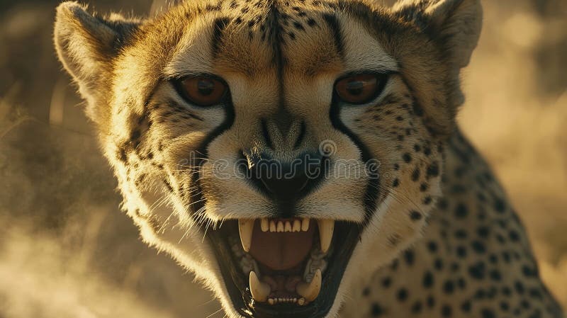 Close-up of a Cheetah with Open Mouth, Showing Teeth Stock Illustration ...