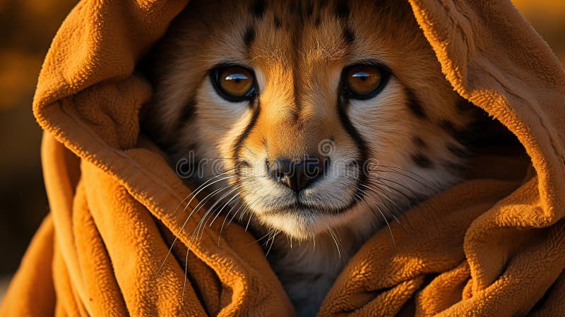Close-up of a Cheetah Wrapped in a Warm Blanket Stock Illustration ...