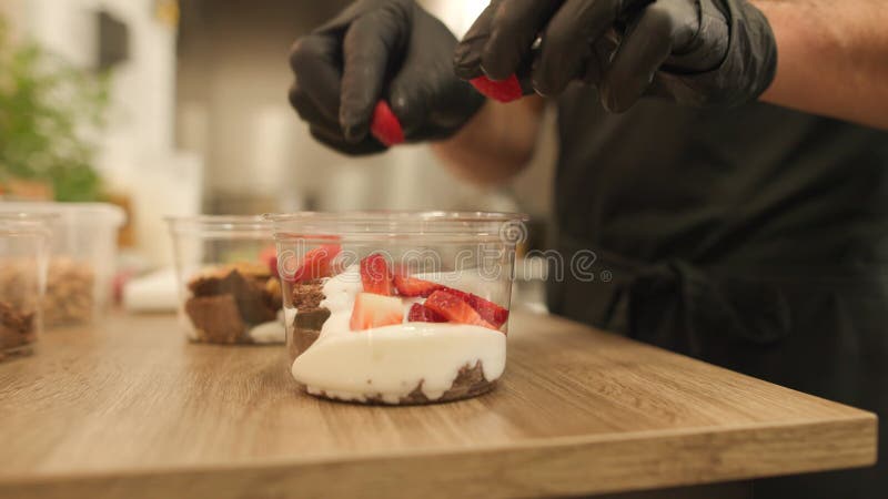 Close-up of Chef Finishing Layered Strawberry Dessert Stock Video ...