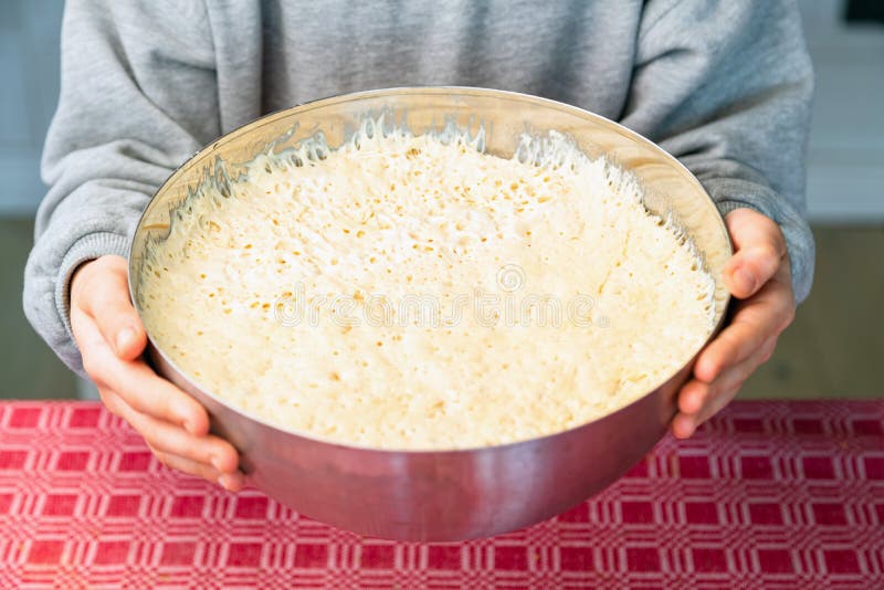 Close Up of Chef Preparing Dough for Cooking Bread or Pizza. White ...