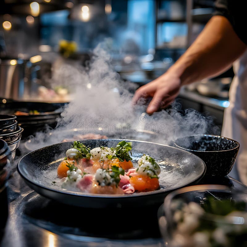 Close-up of a Chef Preparing Food in a Busy Restaurant Kitchen Stock ...