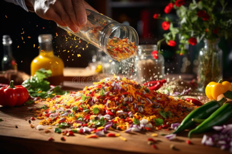 Close Up of a Chef S Hand Skillfully Grabbing Seasoning from a Jar in a ...